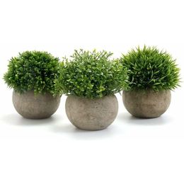 LONGZIMING 3 Stück künstliche Pflanzen für den Innenbereich, gefälschte Kunststoffpflanzen mit grauem Topf, Kunstrasen, Dekoration für den Außenbereich,
