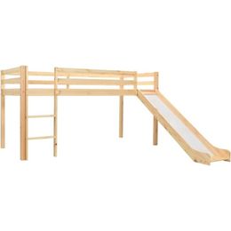 LONGZIMING Kinderhochbett-Rahmen mit Rutsche & Leiter Kiefernholz 97x208cm