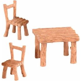 LONGZIMING Miniatur-Tisch-Stühle-Set, niedliche Harz-Fee-Gartenmöbel-Ornamente, Mikro-Landschaftsdekoration