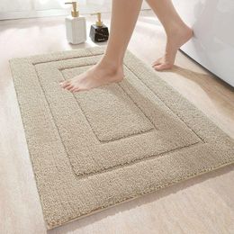 LONGZIMING Rutschfeste Badematte, weiche Mikrofaser-Badematte, wasserabsorbierend, maschinenwaschbar, extra dicke Duschmatte für Badezimmer, 40 x 60 cm, Beige