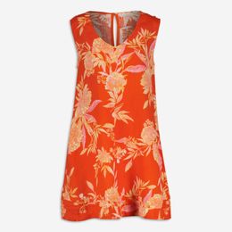 TK Maxx Orangefarbenes Minikleid aus Leinen mit Blumenmuster