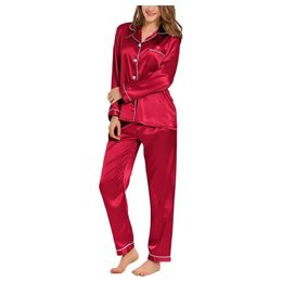 AFAZ New Trading UG Pyjama Damen Schlafanzug Knopfleiste Langarm Nachtwäsche Pyjamas Zweiteiliger