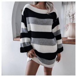 AFAZ New Trading UG Strickkleid Damen kleid Schulterfrei gestreift Pulloverkleid Freizeitkleid