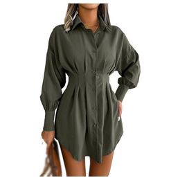 AFAZ New Trading UG Blusenkleid Damen kleid Laternenärmel Hemdkleid Anzugrock A-Linien Tunika Rock