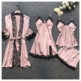 AFAZ New Trading UG Pyjama Damen 4 Stück Nachthemd Shorts Schlafanzug Spitze Nachtwäsche Sexy
