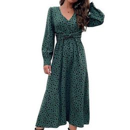 ZWY Dirndl Modisches Damenkleid in langem Schnitt mit grünen langen Ärmeln