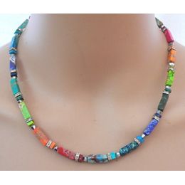 traumschmuck Collier 224c Collier Halskette Edelstein Imperial Jaspis Strass bunt (Geschenk