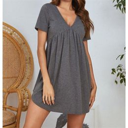 AFAZ New Trading UG Pyjama Damenkleid lässig Schlafen V-Ausschnitt kurzärmeliges Nachthemd Damen