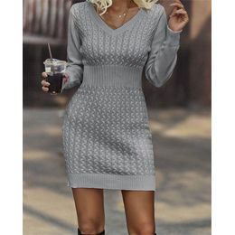 AFAZ New Trading UG Strickkleid Damen kleid V-Ausschnitt Etuikleid Pulloverkleid Freizeitkleid