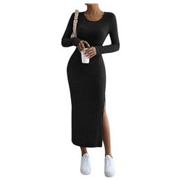 AFAZ New Trading UG Sommerkleid Damen Schlitz Etuikleid Langarm Pullover Kleid U Ausschnitt Maxikleid