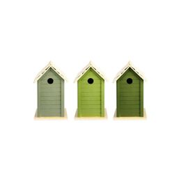 Rivanto Vogelhaus, 3 Stück Meisen Vogelhaus Grüntöne aus Holz 16x15x25 cm