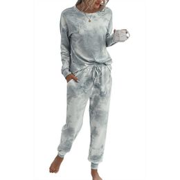 AFAZ New Trading UG Sweatanzug Pyjama Damen Lang Schlafanzug Langarm Oberteil Lang Hosenanzug