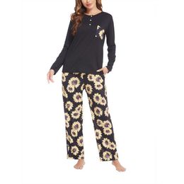 AFAZ New Trading UG Pyjama Zweiteiliges Damen-Homewear-Set mit langen Ärmeln und Hosen Bedrucktes Pyjama-Set für Damen im Frühjahr und Sommer