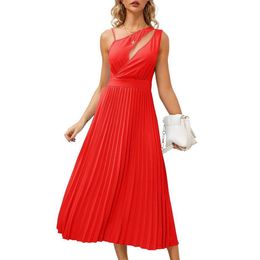 Orient Phoenix Abendkleid Damen Freizeit Partykleid Strandkleid Sommerkleid Schlinge Faltenkleid Einfarbig Midikleid Hohe Taille Slim-Fit A-Linien-Röcke Cocktailkleid