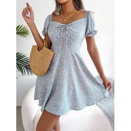 BlauWave Druckkleid Kurzes geblümtes Sommerkleid Strandkleider A-Linien-Kleid (1-tlg) Bohemian Casual Kleid