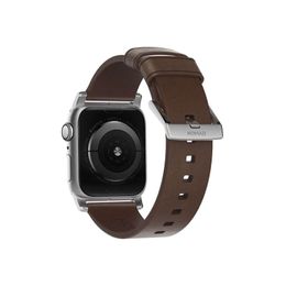 Nomad Leather Strap - Brown/silver - Apple Watch Ultra 2/1(49mm) 9/8/7 (45mm)/6/SE/5/4(44mm)/3/2/1(42mm)
