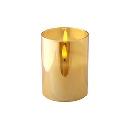 Expo-Börse LED Echtwachskerze im Glas mit Timer Kerze Echtglas Gold