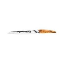 Katai Brotmesser, 20,5cm Griff aus Wurzelholz Material: VG10-Stahl, gehämmert / Wurzelholz Besteht aus: Messer verpackt in luxuriöser Holzkiste Geeignet für: Alle harten und weichen Brotsorten