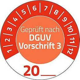 Avery Zweckform 7907 Prüfplaketten „DGUV Vorschrift 3“ 20__zum Selbereintragen, extrem robust, Ø 30 mm, 80 Stück/10 Bogen, Vinylfolie, rot