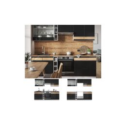 VICCO Küchenzeile Küchenblock Einbauküche Fame-Line Weiß Schwarz Eiche 235 cm modern Hochglanz Küchenschränke Küchenmöbel