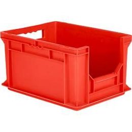 Schäfer Shop Eurobox EF 4220 F1, 20,4 l, bis 15 kg, geschlossen & halboffene Stirnwand, Durchfassgriffe, stapelbar, L 400 x B 300 x H 200 mm, Recycling-PP, rot