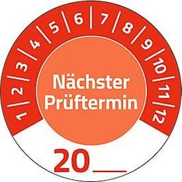 Avery Zweckform Prüfplakette 7904 „Nächster Prüftermin“ 20__zum Selbereintragen, extrem robust, Ø 30 mm, 80 Stück/10 Bogen, Vinylfolie, rot