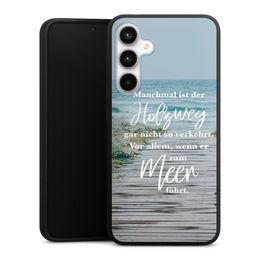 DeinDesign Galaxy A35 5G Handy Premium Silikon H&uuml;lle Handyh&uuml;lle schwarz Case Spruch Beach Statement Silikon Premium Case
