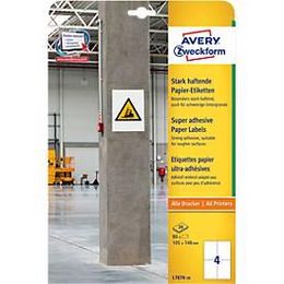 Avery Zweckform Etiketten L7876-20, stark haftend, geeignet für Inkjet-& Laserdrucker, 105 x 148 mm, 80 Stück/20 A4-Bogen, 100 % FSC®-Papier, weiß