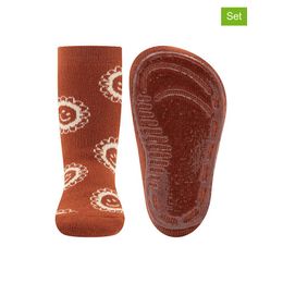 Ewers 2er-Set: ABS-Socken "Blumen" in Orange - 27/28