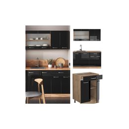 VICCO K&uuml;chenzeile R-Line Solid Eiche Schwarz 140 cm modern K&uuml;chenschr&auml;nke K&uuml;chenm&ouml;bel