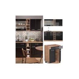 VICCO K&uuml;chenzeile R-Line Solid Eiche Schwarz 160 cm modern K&uuml;chenschr&auml;nke K&uuml;chenm&ouml;bel
