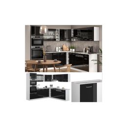 VICCO Eckk&uuml;che R-Line Solid Wei&szlig; Schwarz 247x237 cm Arbeitsplatte modern K&uuml;chenschr&auml;nke K&uuml;chenm&ouml;bel