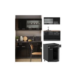 VICCO K&uuml;chenzeile R-Line Solid Anthrazit Schwarz 140 cm modern K&uuml;chenschr&auml;nke K&uuml;chenm&ouml;bel