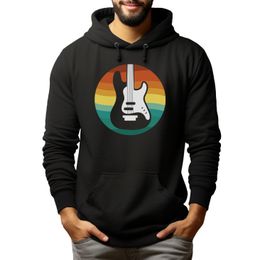 MyDesign24 Hoodie Herren Kapuzen Sweatshirt - Retro Gitarren Bild Kapuzenpulli mit Aufdruck, i355, schwarz, M