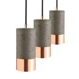 Sigor Pendelleuchte CONCRETE dunkel 3flg. kupferfarben E27 Kabellänge 1900mm Sockeldurchm. 80mm 3,8kg