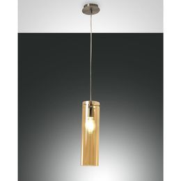 Fabas Luce Moderne Retro Pendelleuchte SINTESI 1-flammig E27 amber mit hochwertigem Röhrenglas