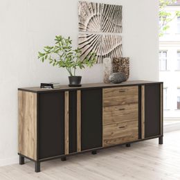 Sideboard FORTE "Hayato" Sideboards Gr. B/H/T: 199,5 cm x 85,2 cm x 42 cm, 3, beige (schwarz, alpine kiefer) Sideboards