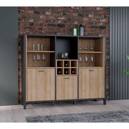 Highboard FORTE Sideboards Gr. B/H/T: 139,4 cm x 117,1 cm x 40,2 cm, schwarz (schwarz, riviera eiche) Highboards