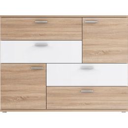 Kommode FORTE "Skive" Sideboards Gr. B/H/T: 125 cm x 95,9 cm x 41,3 cm, 4 Schubkästen, 4, beige (sonoma eiche, weiß) Kommode