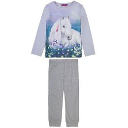 Miss Melody Pyjama Miss Melody Pyjama Schlafanzug lang Pferde lavender grau (2 tlg)