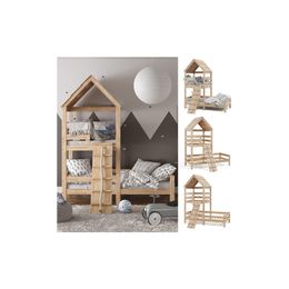 Vitalispa Kinderbett Teddy 90x200cm Spielturm Bett Spielbett Jugendbett Hausbett Natur