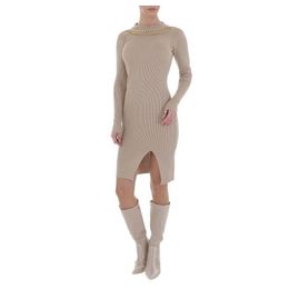 Ital-Design Strickkleid Damen Party & Clubwear Asymmetrisch Kette Stretch Strickoptik Cocktail- & Partykleid in Beige