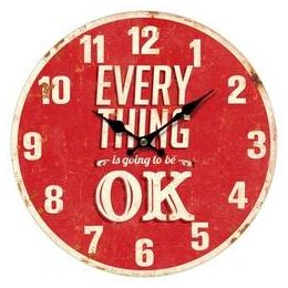 Vintage Wand Uhr Küchen Everything OK Deko Design Aufdruck Analog Zeit Zeiger Anzeige rot BHP 991433