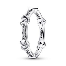 Pandora Fingerring Pandora Ring aus 925er Silber mit Herzen und Zirkonia