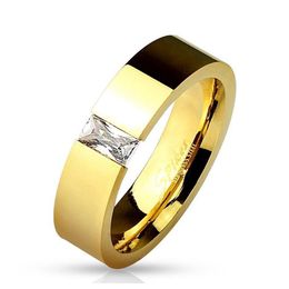 BUNGSA Fingerring Ring rechteckiger Kristall Gold aus Edelstahl Unisex (Ring