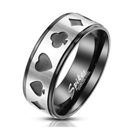 BUNGSA Fingerring Ring Poker Karten Silber/Schwarz aus Edelstahl Unisex (1 Ring