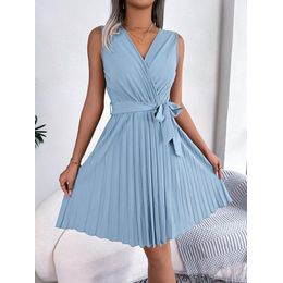 BlauWave Dirndl Damen Sommer Ärmelloses Kleid Mit V-Ausschnitt A-Linie (1-tlg) Elegantes Damenkleid mit Gürtel