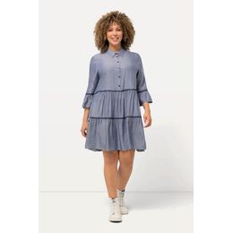 Ulla Popken Jerseykleid Kleid Stickereibänder A-Linie Hemdkragen 3/4-Arm