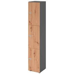 Hammerbacher Schließfachschrank grafit, asteiche V264L3/G/R/ZS, 3 Schließfächer 40,0 x 42,0 x 215,6 cm