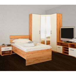 Jugendzimmer-Set Priess "Lissabon" Schlafzimmermöbel-Sets Gr. B/H: 90 cm x 200 cm, braun (astkernbuche, lichtweiß) Baby Komplett-Kinderzimmer